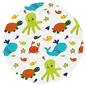 NUOBESTY Splat Mat for Under High Chair Round Undersea World Washable Waterproof Spill Mat Anti-Slip Floor Protector Table Cloth Cover Seat Pad Cushion 130CM