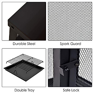 Large Fire Pits Wood Burning 44'' High Chimineas Fire Pit Steel Big Outdoor Pagoda Style Firepits Bowl with Mesh Spark Screen Modern Firepits for Camping,Backyard,Party…