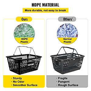 VEVOR Shopping Basket, Set of 12 Black, Durable PE Material with Handle and Stand, Basket Dimension 16.9"L x 11.8"W x 8.07"H and Used for Supermarket, Retail, Grocery- Holds 21 L of Merchandise
