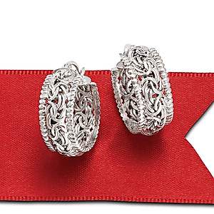 Ross-Simons Sterling Silver Beaded-Edge Byzantine Hoop Earrings