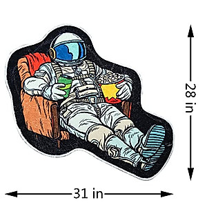 Fun Cartoon Leisurely Astronaut Graphic Print Bathroom Rug Super Absorbent Microfiber Carpet Creative Art Plush Rugs Non-Slip Rubber Mat