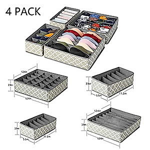  4 Pack Foldable Cloth Storage Box Underwear Drawer Organizers Desk Closet Organizer and For Underwear, Bra, Socks (Light Green)