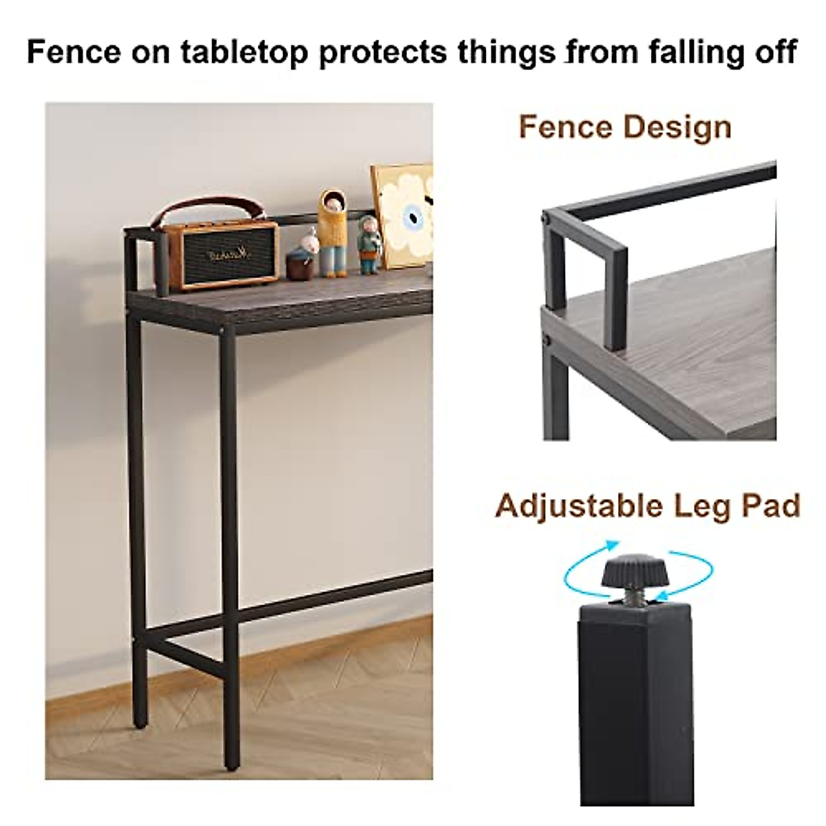 Yusong 47" Long Sofa Table, Narrow Console Table Behind Couch, Tall Bar Tables Enterway Table, Small Skinny Foyer Table for Living Room Home Office Bar, Grey