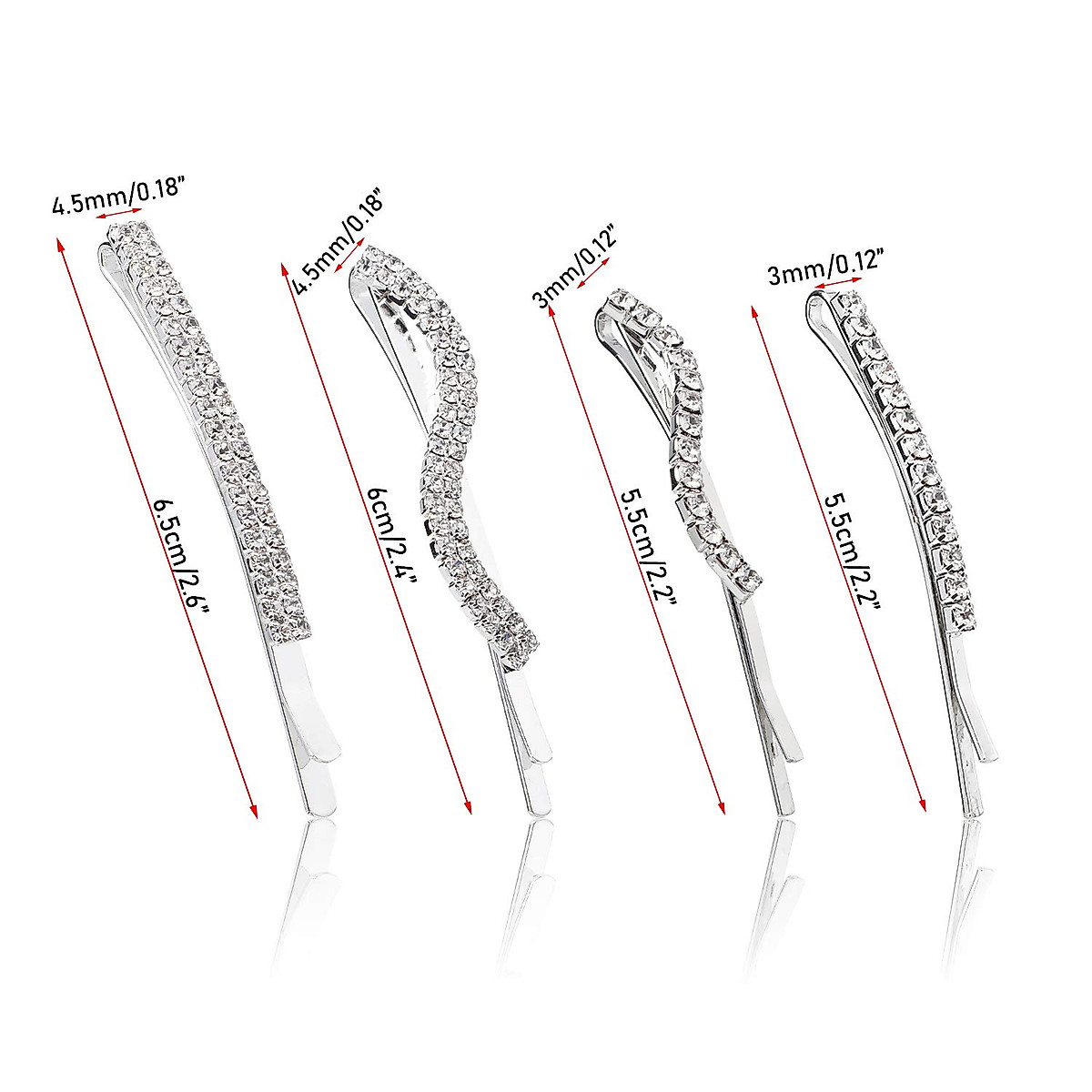 Folansy 16 Pieces Clear Rhinestone Bobby Pin Crystal Hair Pin Metal Hair Clips Decorations for Lady Women Girls,4 Styles Silver