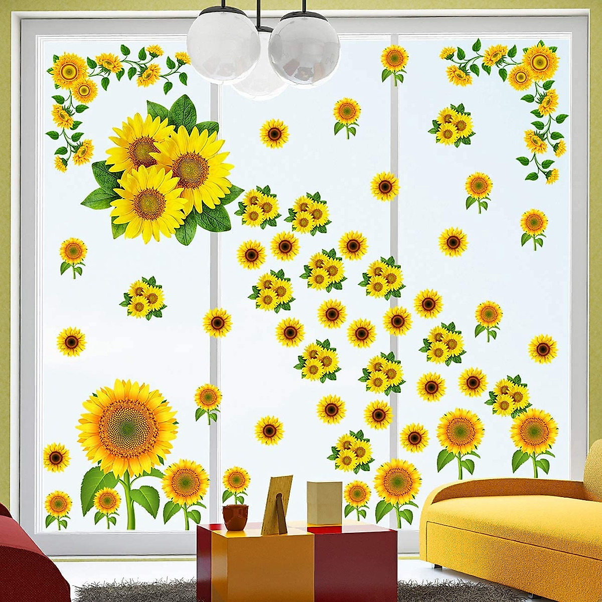 Sunflower Wall Sticker Yellow Daisy Flowers Wall Decals 3D Floral Decals DIY Removable Sunflower Green Leaves Wall Art Decor for Kids Room Living Room Bedroom Nursery Stickers Decoration