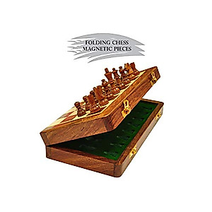 PALM ROYAL HANDICRAFTS Rosewood Magnetic Wooden Chess Set-2 Extra Queens-Folding Board, Handmade Portable Travel Chess Board Game Sets - Chess Set for Kids and Adults(10x10 Inches)