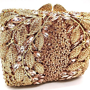 ZLXDP Women Evening Party Bag Clutches Bridal Wedding Party Heart Purses Leaves Crystal Purses