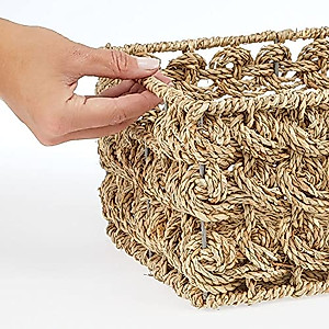 mDesign Seagrass Rose Weave Household Basket with Built-in Handles for Storage in Bedroom, Bathroom, Office - Hold Clothes, Blankets, Linens, Accessories, 3 Pack - Natural/Tan