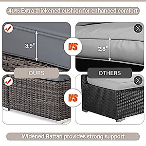 LAUSAINT HOME Outdoor Patio Furniture, 7 Pieces Outdoor Sectional PE Rattan Wicker Patio Furniture Sets, All Weather Garden Conversation Seat with Cushion and Glass Coffee Side Table (Grey)