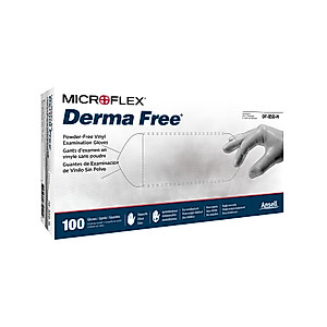 Microflex Derma Free DF-850 Disposable Smooth Vinyl Gloves for Food Prep & Handling - Large, Natural (Box of 100)