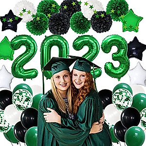 MEIWUTIE Graduation Party Decorations 2023 Green and Black, New Year Eve Party Supplies Green and Black Flower Pom Poms Latex Fiol Balloons 2023 Banner for Graduation Decorations Birthday Anniversary