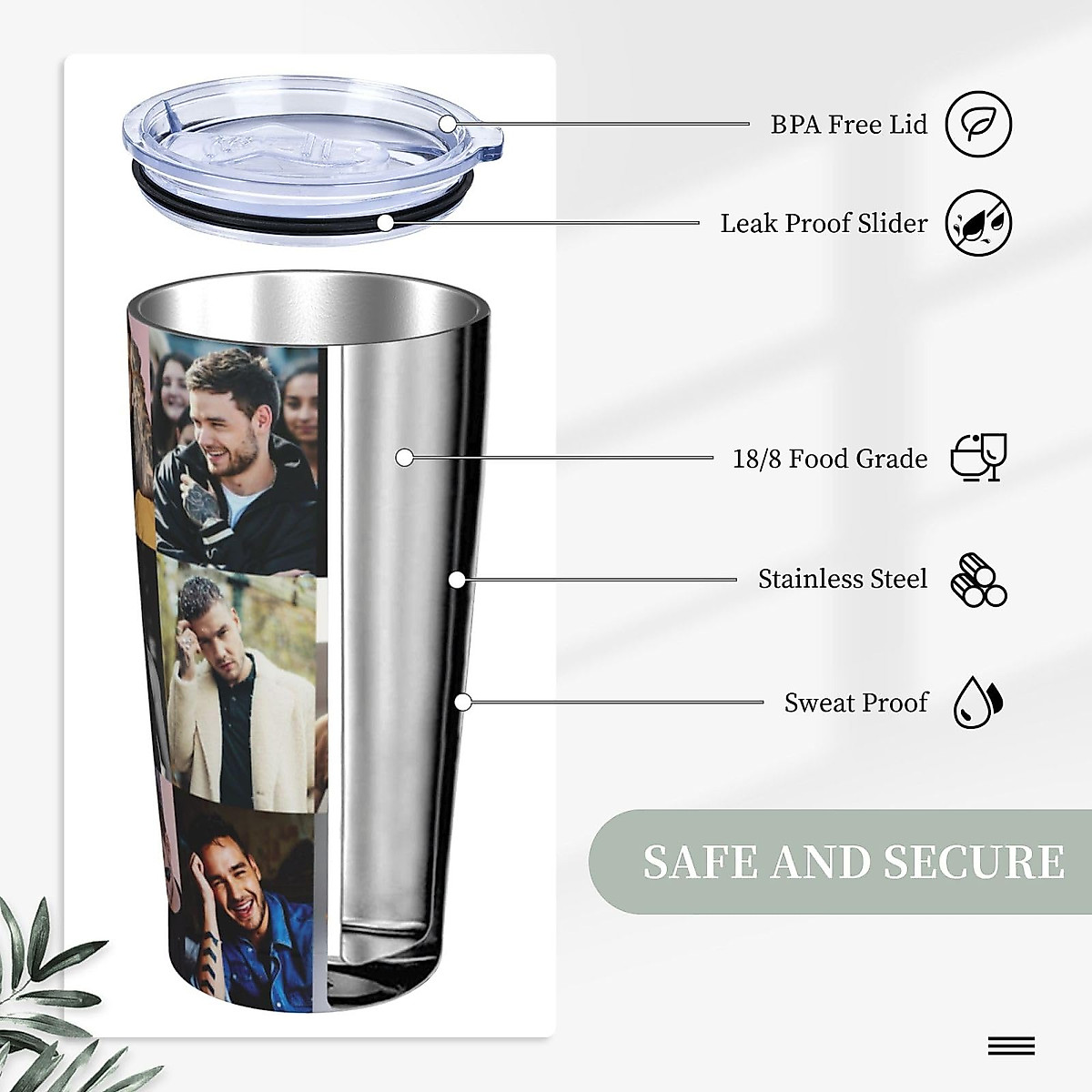 UALWORY Liam Music Payne Tumbler Cup 20oz Travel Coffee Mug with Lid and Straw Stainless Steel Insulated Mugs