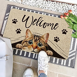 Artoid Mode Big Round Eyes Footprint Welcome Doormat,Front Door Low-Profile Yard Floor Switch Mat Rubber Back for Indoor Outdoor 17 x 29 Inch