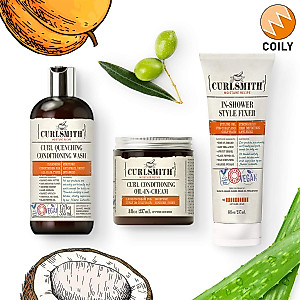 Curlsmith - Coily Wash Day Bundle, Including Curl Quenching Conditioning Wash, Curl Conditioning Oil In Cream & In-Shower Style Fixer