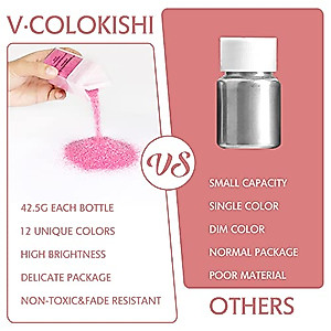 V·COLOKISHI Ultra Fine Glitter, 12 Unique Colors Glitter Set, 42.5g/Bottle, Extra Fine Glitter for Tumbler Slime Epoxy Resin, Body Face Nail Cosmetic Makeup, Painting, Art and Crafts, Total 510g