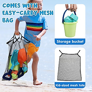 TOY Life 30 Pcs Beach Sand Box Toys for Kids Toddlers 3 6 8 12, Sand Castle Kit Toys for Beach, Sandbox Toys, Sand Castle Molds, Travel Beach Toy Set, Sand Bucket and 2 Shovel for Kids with Mesh Bag