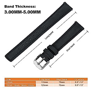 ANNEFIT Genuine Leather Watch Strap for Women, Quick Release Replacement Band 14mm (Black)