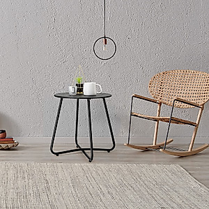 danpinera Outdoor Side Tables with Flower Cut Outs, Weather Resistant Steel Patio Side Table, Small Round Outdoor End Table Metal Side Table for Patio Yard Balcony Garden Black