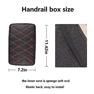 Center Console Cover,Soft Comfortable PU Leather Car Armrest Cushion,Waterproof and Anti-scratch Armrest Seat Box Cover Profector,Car Interior Accessories Universal For SUV/Truck/Vehicle (Black/Red)