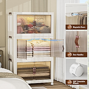 102 Qt Large Storage Bin with Dual-Opening Doors, Versatile Storage Organizer for Closet Room, Perfect Storage Box for Toys, Bedding, Clothes, Foldable & Stackable Storage Bins with Lids, 3-Tier