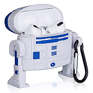 Jowhep Case for Airpod Pro 2019/Pro 2 Gen 2022 Silicone Carton Design Cute Cover Fashion Funny Kawaii Skin Shell for Airpods Pro Cases with Keychain for Girls Boys Kids, Blue White Robot 2 Packs