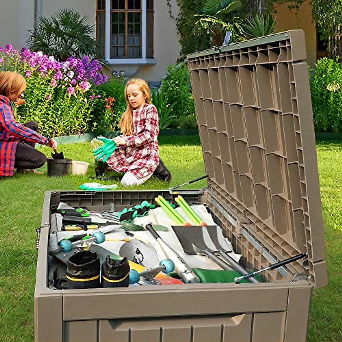 YITAHOME XXL 230 Gallon Large Outdoor Storage Deck Box for Patio Furniture, Outdoor Cushions, Garden Tools and Sports/Pools Equipment, Weather Resistant Resin, Lockable (Taupe)