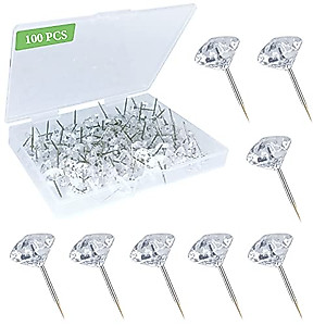100Pcs Clear Push Pins for Cork Board, Decorative Thumb Tacks for Wall Hangings, Transparent Diamond Push Pin for Bulletin Board, Crystal Head Tacks for Posters, Office, Maps, Sofa, Office, Classroom