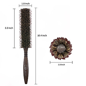 PERFEHAIR Small Round Boar & Nylon Bristle Brush -1.8 Inch, Styling Hairbrush for Blow Drying Curling Men & Women's Short, Thin, Fine Hair, Natural Wooden Handle
