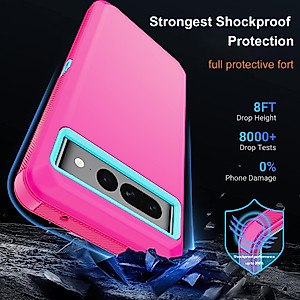 Annymall for Google Pixel 7 Pro Case with 2 Screen Protector,Full Body Shockproof Drop Protection Dustproof Heavy Duty Military Rugged Durable Cover for Google Pixel 7 Pro 6.7" (Pink/Blue)