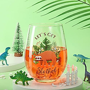 Let's Get Slothed Stemless Wine Glass Funny Sloth Mug Gift for Sloth Lovers Him Her Men Women Friend Family Coworker on Birthday Christmas Thanksgiving Festival Graduation Wine Glass Present, 17 oz