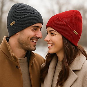Meiyante Beanie Hats for Men & Women - Warm Stocking Caps for Men & Women, Cuffed Knit Thermal Hats, Gift for Him & Her - Charcoal Gray Beanie - Stocking Stuffers for Women Men Under 10
