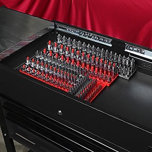 OEMTOOLS 22413 6 Piece SAE and Metric Socket Tray Set, SAE and Metric Socket Storage for Sizes 1/4", 3/8”, and 1/2" Drive, Socket Holders and Socket Organizer Tray for Toolbox, Red/Grey
