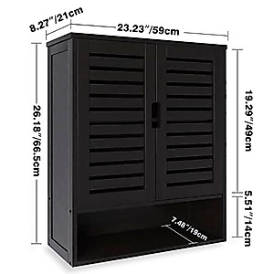 SMIBUY Bathroom Cabinet Wall Mounted, Bamboo Over-The-Toilet Storage Organizer, Space Saver Medicine Cabinet with 2 Door and Adjustable Shelves (Black)