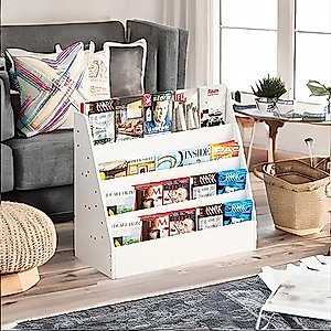 ALISENED 4 Sling Bookcase Display Stand Storage Bookshelf with 4 Shelves Book Display Rack Storage Bookcase Organizer Book Shelf Case Organizer Wooden