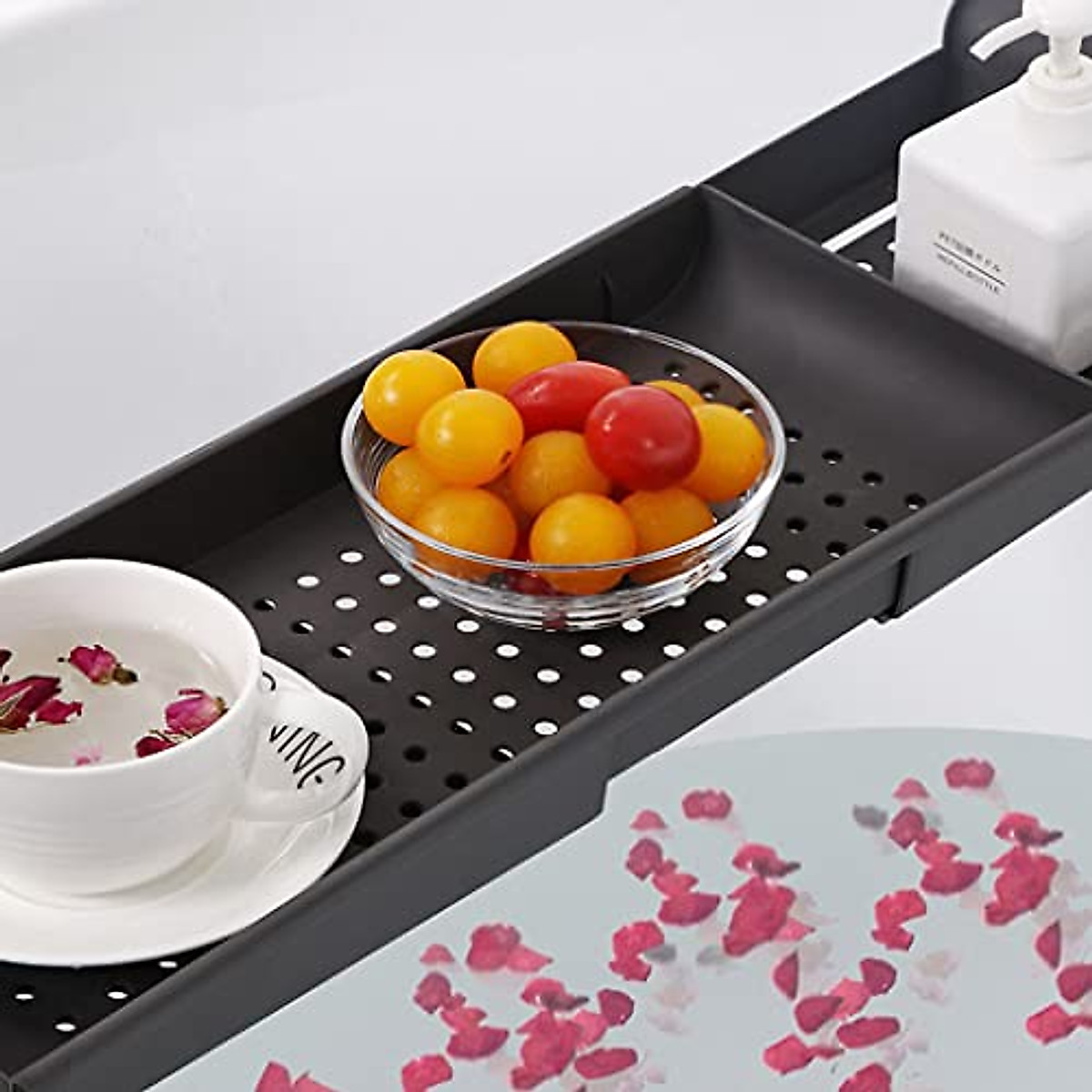 WINGSIGHT Bathtub Tray Expandable Bath Caddy Storage Rack Multifunctional Bathtub Tub Organizer for Deposit Wash Supplies,Book,Wine,Phone,Bathroom,Shower (Gray)