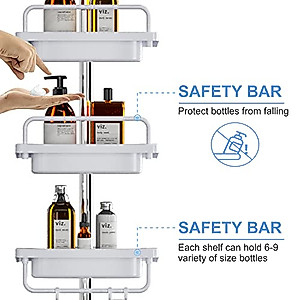 MOFAOTU Shower Caddy Corner, 4-Layer Shower Organizer, Rustproof Stainless Shower Shelves, Large Shower Storage and Shower Caddy Tension Pole, Drill Free Shower Rack, 55-117 Inch, White