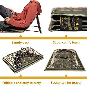 ABDEEZ Exclusive Foldable Prayer Mat with Backrest, Flannel Fabric | Extra Padding for Comfort | Easy to Carry | Janamaz, Sajadah | Ramadan/Eid Gift, Perfect Muslim Gift (Earth Green)