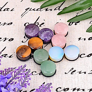 Longbeauty 10Pcs Mixed Stone Ear Gauges Plugs with O-Ring Single Flared Tunnels Expander Stretcher Piercing (Gauge= 8mm(0g))