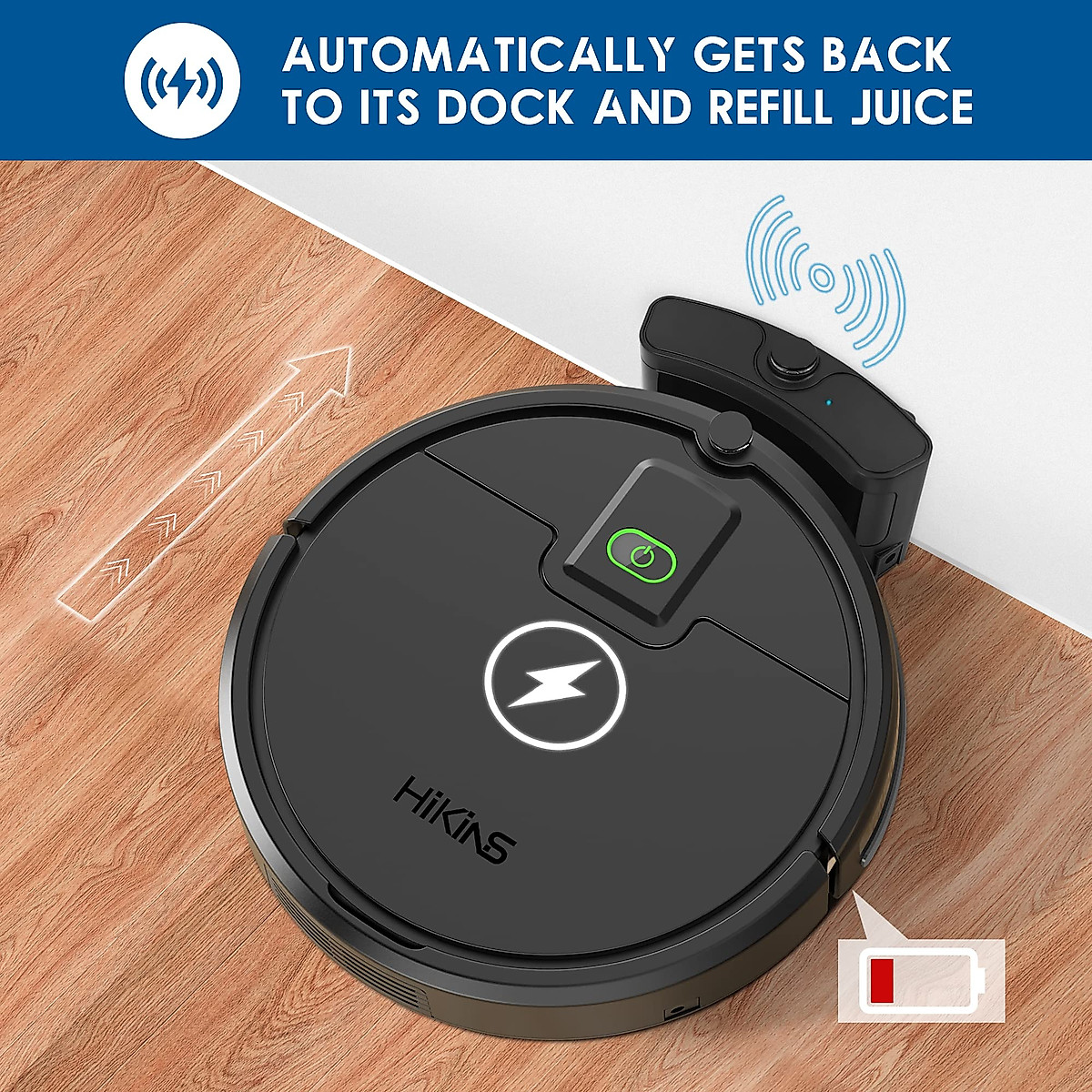 Automatic Self Charging Robotic Vacuum Cleaner, Super Thin Robot Vacuum Cleaner - Strong Suction, Quiet, Tangle Free, Daily Cleaning Robot Vacuum for Pet Hairs, Dust, Scrums, Hardwood Floors & Carpets
