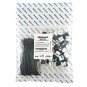 Strong Self Adhesive Wire Clips Cable Zip Tie Mounts 3/4" with 6 Inch Zipties Black UV Protection Outdoor 100 Pcs,Sticky Wire Fasteners Cable Guide Management Mounting Suqare Holder Anchor Base Small