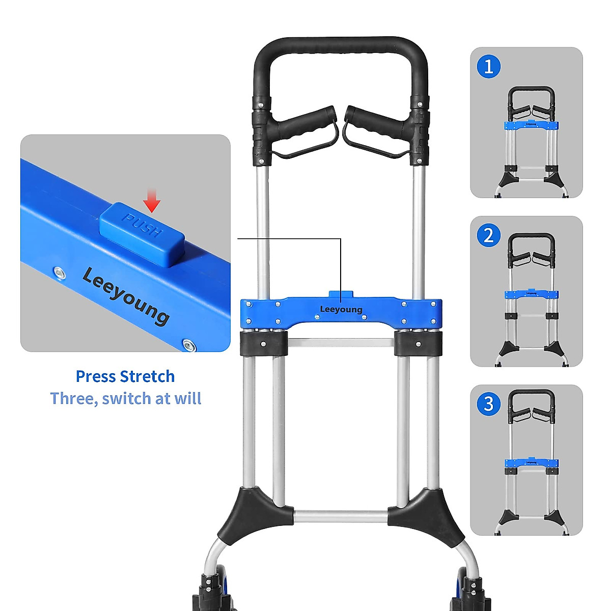 Folding Hand Trucks Heavy Duty by Leeyoung,500 lb Aluminium Folding Hand Cart Dolly with 8 inch Wheels (incl 2 Bungee Cords)