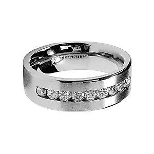 Metal Masters 8 MM Men's Titanium ring wedding band with 9 large Channel Set Cubic Zirconia CZ size 11