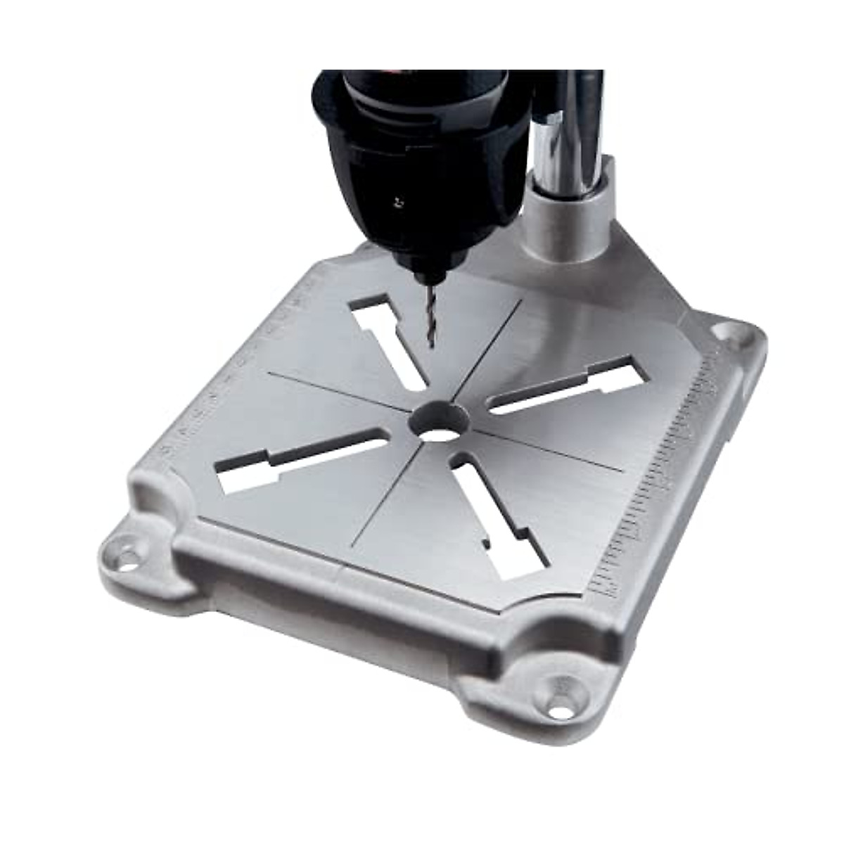 Dremel Drill Press Rotary Tool Workstation Stand with Wrench- 220-01- Mini Portable Press- Holder- 2 Inch Depth- Ideal for Drilling Perpendicular and Angled Holes- Table Top , Silver