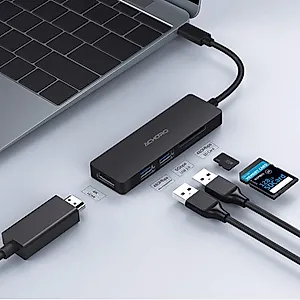 Achoro 5 in 1 Type C Hub Reader Combo - HD MI 4K Full HD SD TF 2 USB Ports Card Reader-Data Transfer USB C Hub Compatible with Laptop, MacBook Pro, iMac
