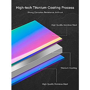 Aiheal Knife Set, 16 Pieces High Carbon Stainless Steel Rainbow Color Kitchen Knife Set, Titanium Coating Blade, No Rust and Super Sharp Cutlery Knife Set with Acrylic Stand and Kitchen Scissors, Gift