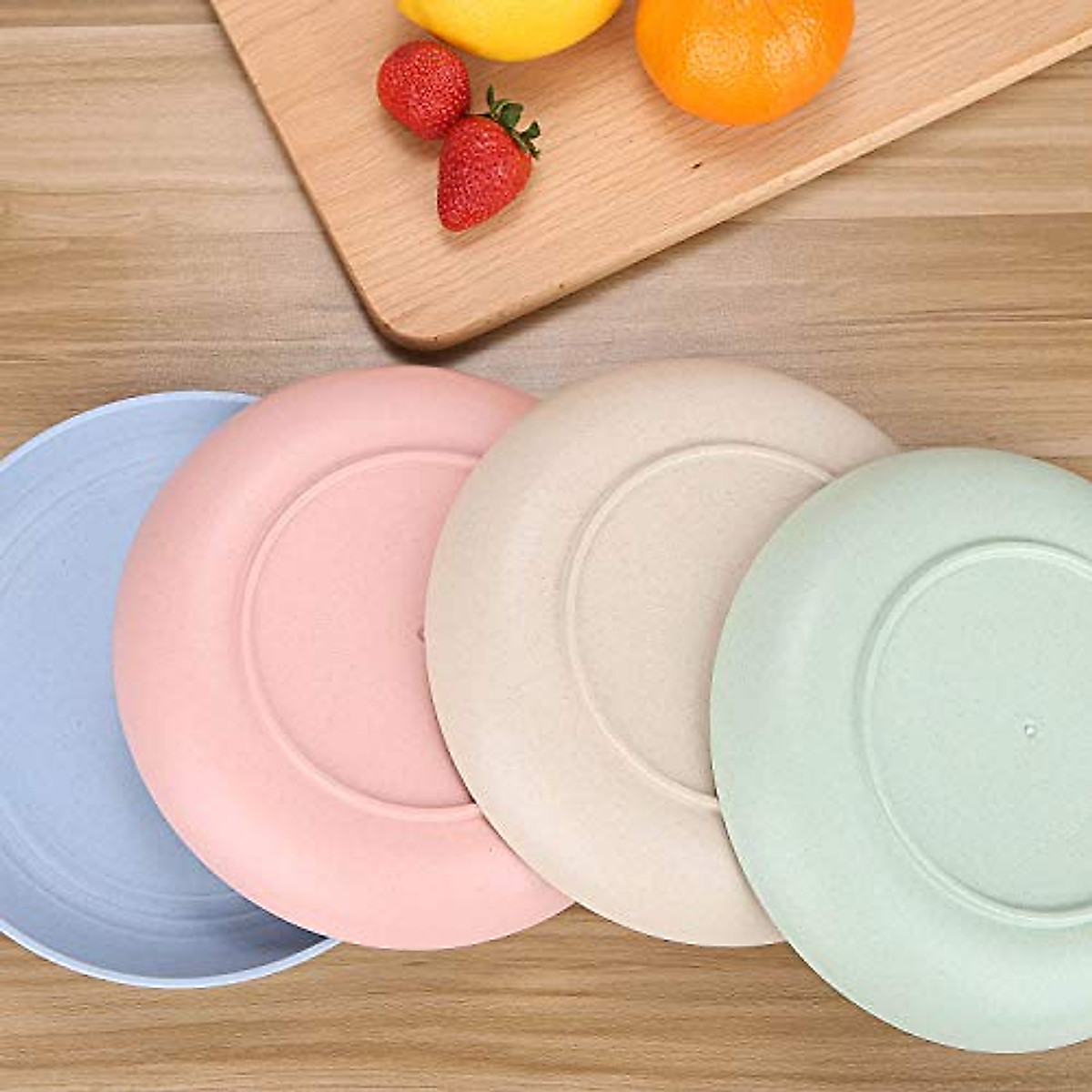 LuckyZone 8.8 Inches Unbreakable Wheat Straw Plates - Reusable Plate Set - Dishwasher & Microwave Safe - Perfect for Dinner Dishes - Healthy, BPA Free & Eco-Friendly (8.8 Inches)