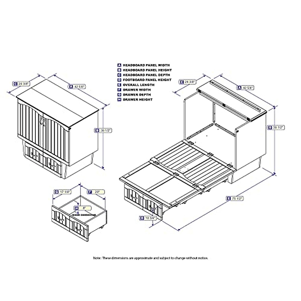 AFI, Sydney Twin Wood Murphy Bed Chest with Storage and Charging Station, White