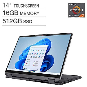 Lenovo Newest Flex 5 14" 2-in-1 Touchscreen Laptop - AMD Ryzen 7 5700U - 16:10 2K QHD (2240 x 1400) 100% sRGB Display - Type-C - Fingerprint - Wi-Fi 6 – Win 11- w/HDMI (16GB RAM | 512GB PCIe SSD)