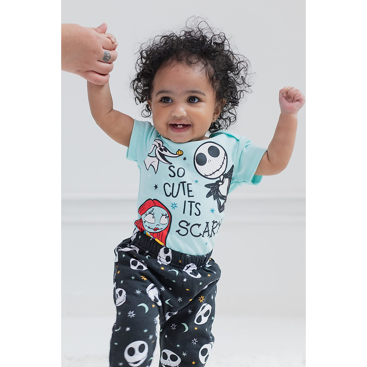 Disney Nightmare Before Christmas Newborn Baby Boy or Girl Fleece Hoodie Bodysuit and Pants 3 Piece Outfit Set 0-3 Months