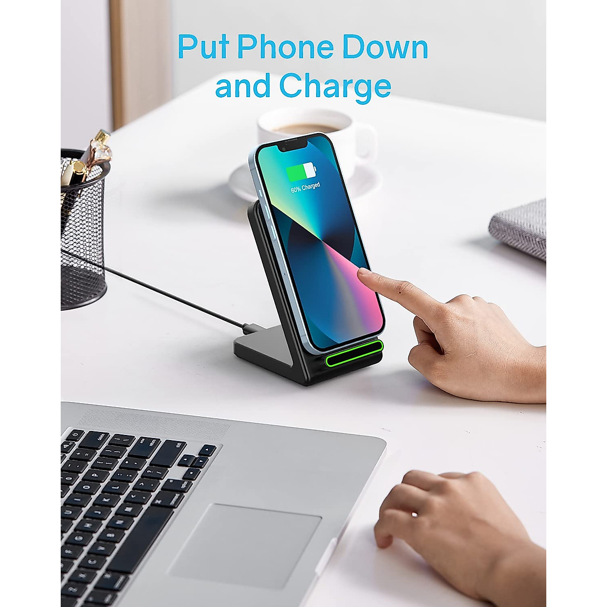 CIYOYO Wireless Charger, 15W Fast Wireless Charging Stand, Wireless Charging Station for iPhone 15 14 13 12 11 Pro Max Plus XS XR X 8 [Adapter Included]